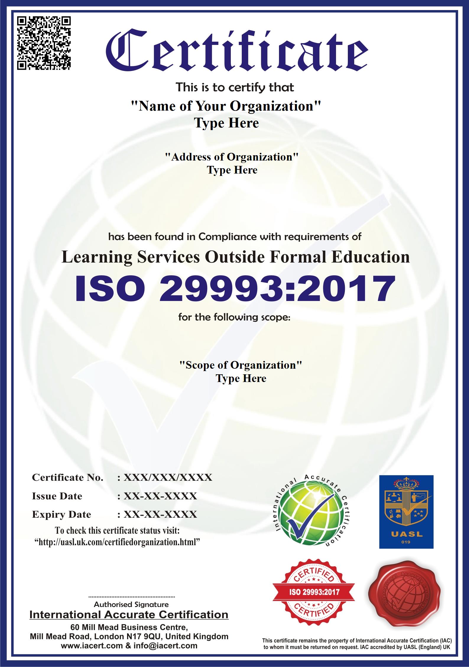 ISO 29993:2017, ISO 29993 Certification, ISO 29993